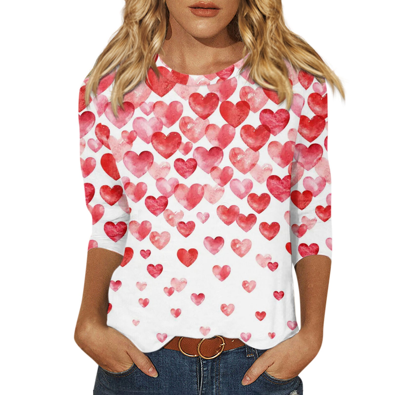BDPORKAS Valentine Shirts for Women 3/4 Length Sleeve Red Heart Womens Tops Dressy Casual 3/4 ...