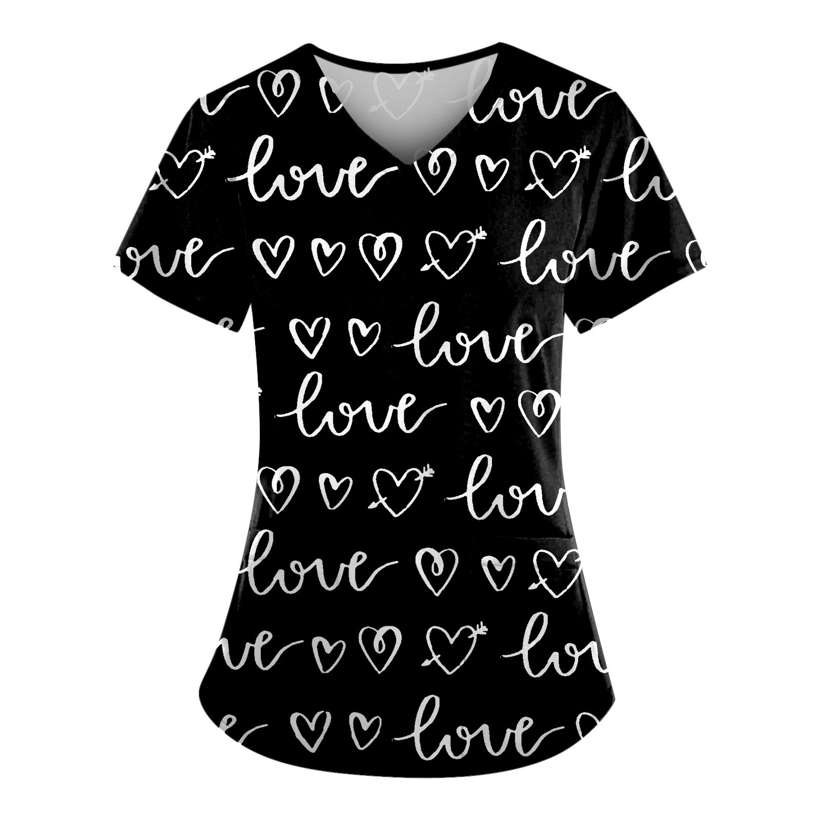 BDPORKAS Scrub Tops Women Print Cute Love Heart Print Plus Size Fun Short Sleeve V Neck Blouse ...