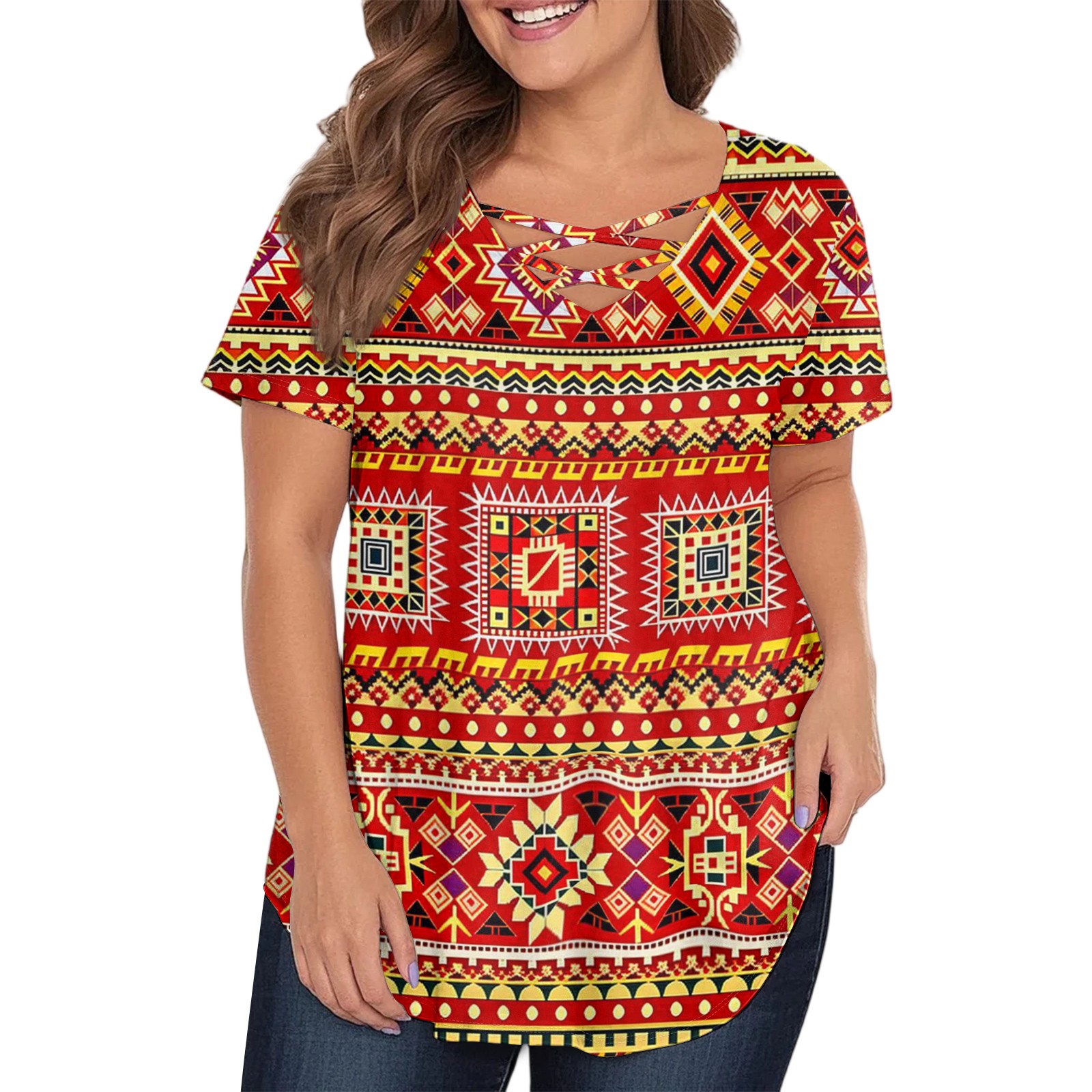 BDPORKAS Plus Size Tunic Tops for Women Floral Print V Neck Short Sleeve Summer Blouse Shirts ...