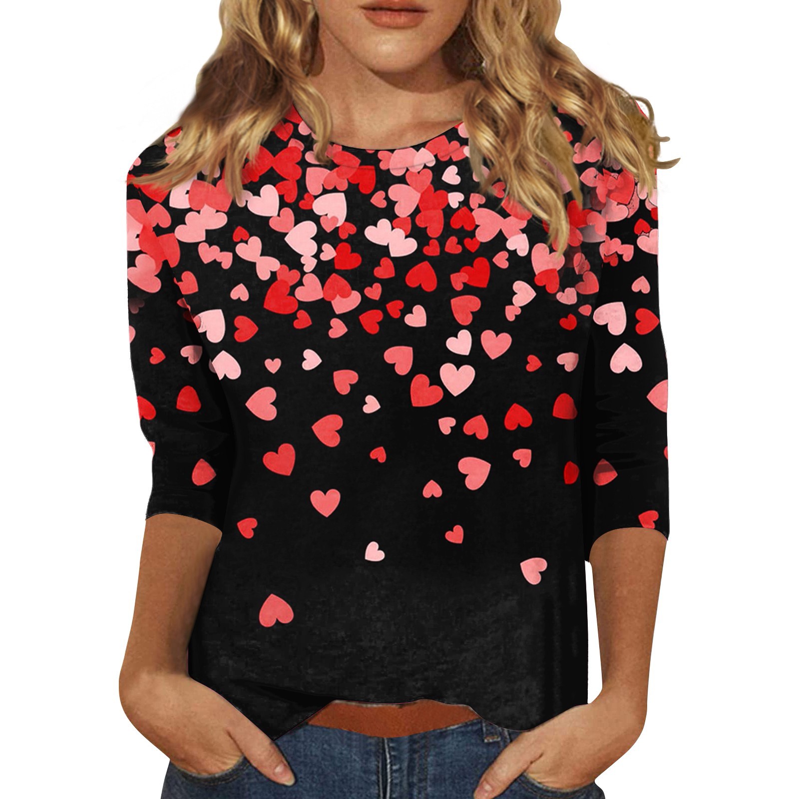 BDPORKAS Women's Valentine's Day Shirt Round Neck 3/4 Sleeve Valentines Day Tshirts Graphic ...
